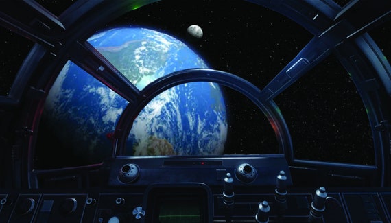 Millennium Falcon Cockpit View of the Earth and Moon Wall | Etsy