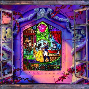 Window With a View Enchanted Castle Stained Glass Window Wall Mural ...