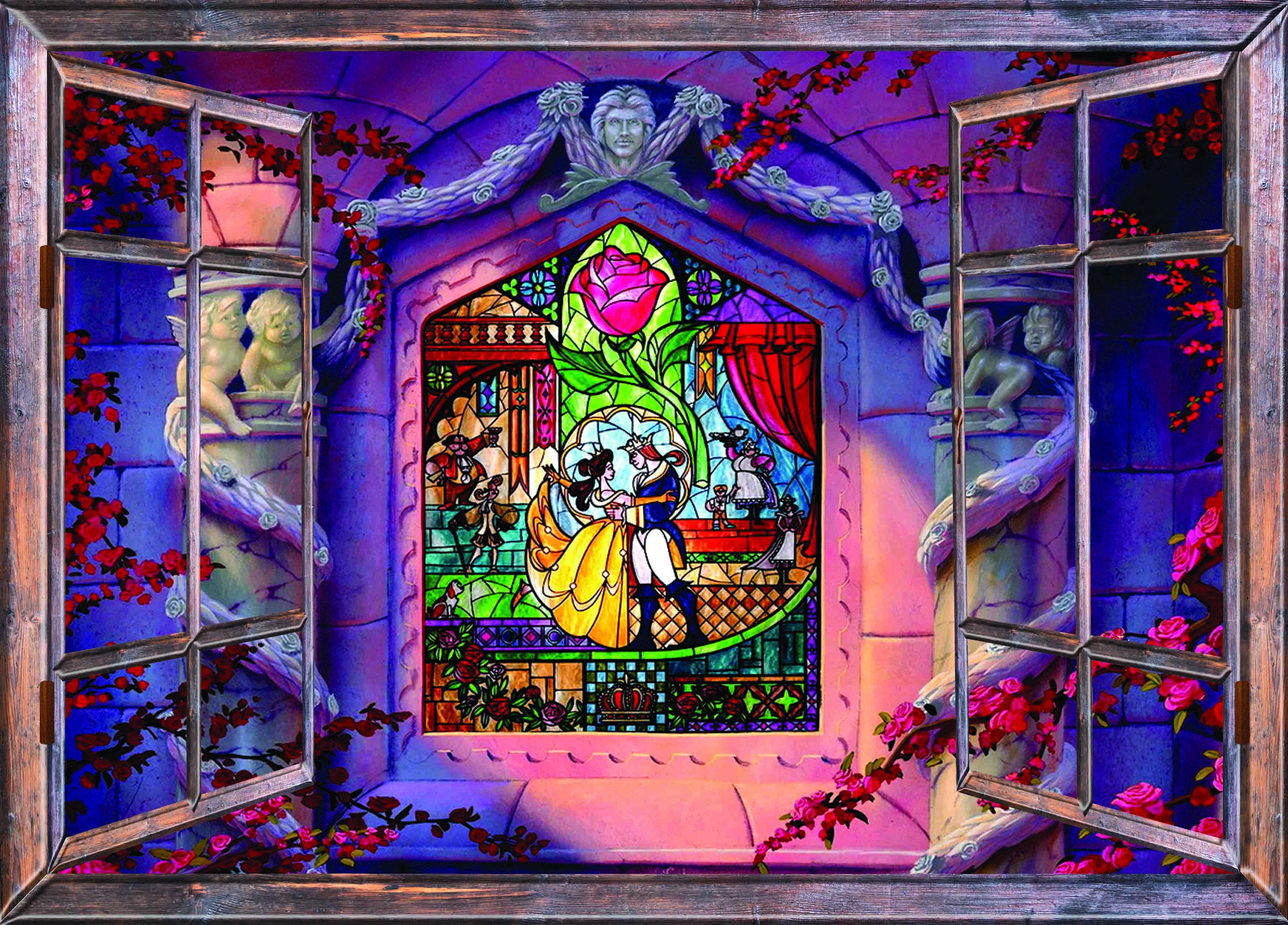 Window With a View Enchanted Castle Stained Glass Window Wall Mural ...