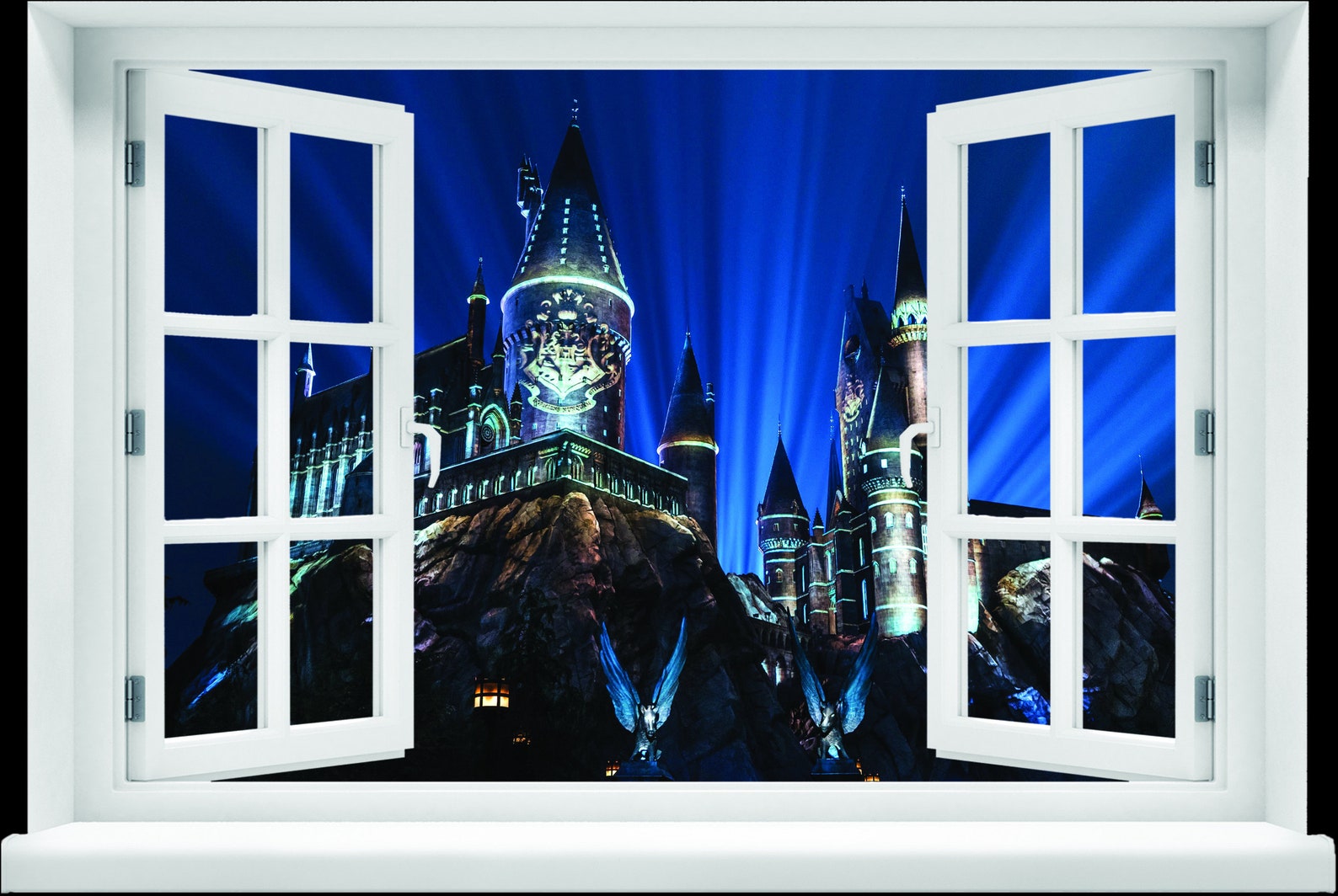 Window With a View Magical School Nighttime Blue Illumination Mural - Etsy