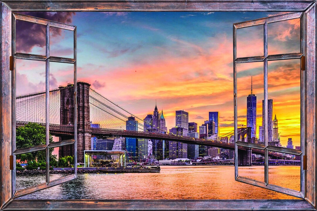 Window With a View Manhattan Skyline and Brooklyn Bridge Wall Mural ...