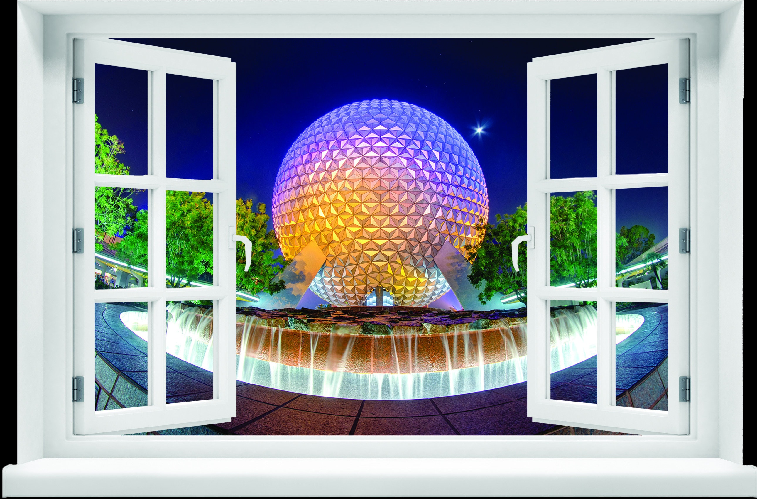 Window With a View Epcot Fountain at Night Stars Wall Mural - Etsy