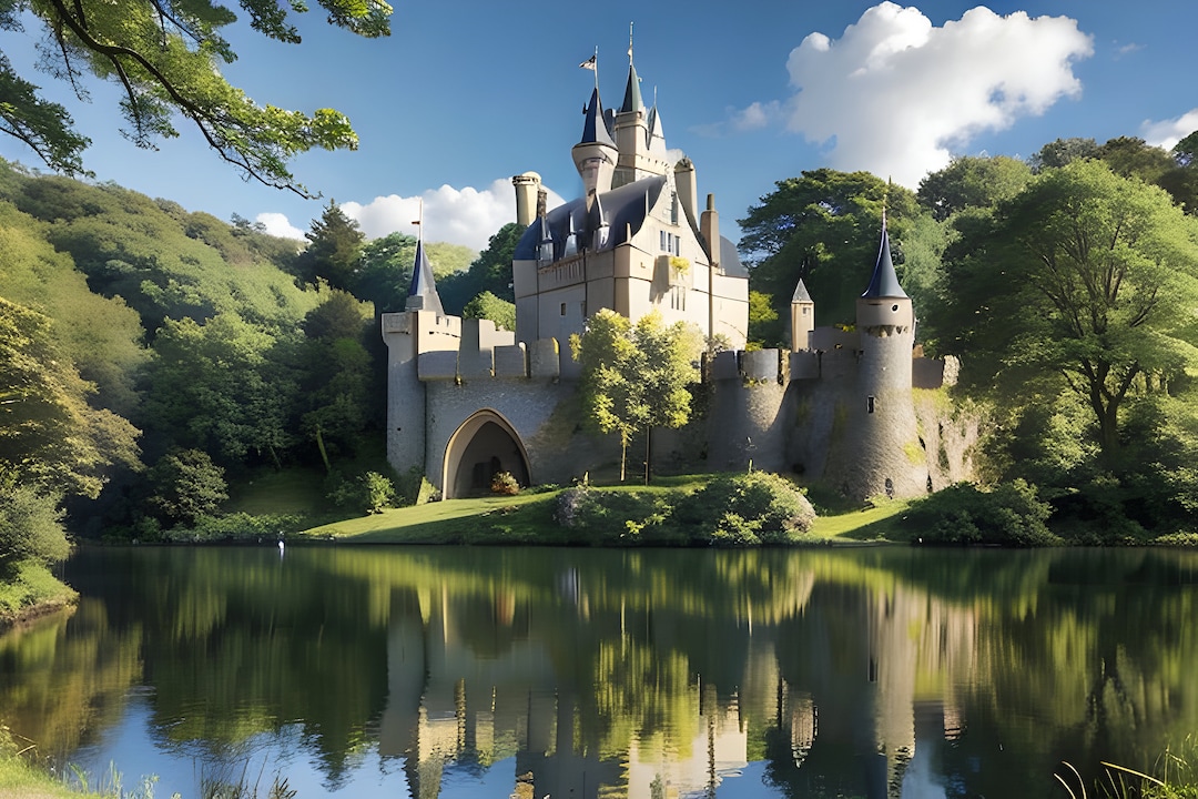 Summer Woodland Castle by Lake Wall Mural - Etsy