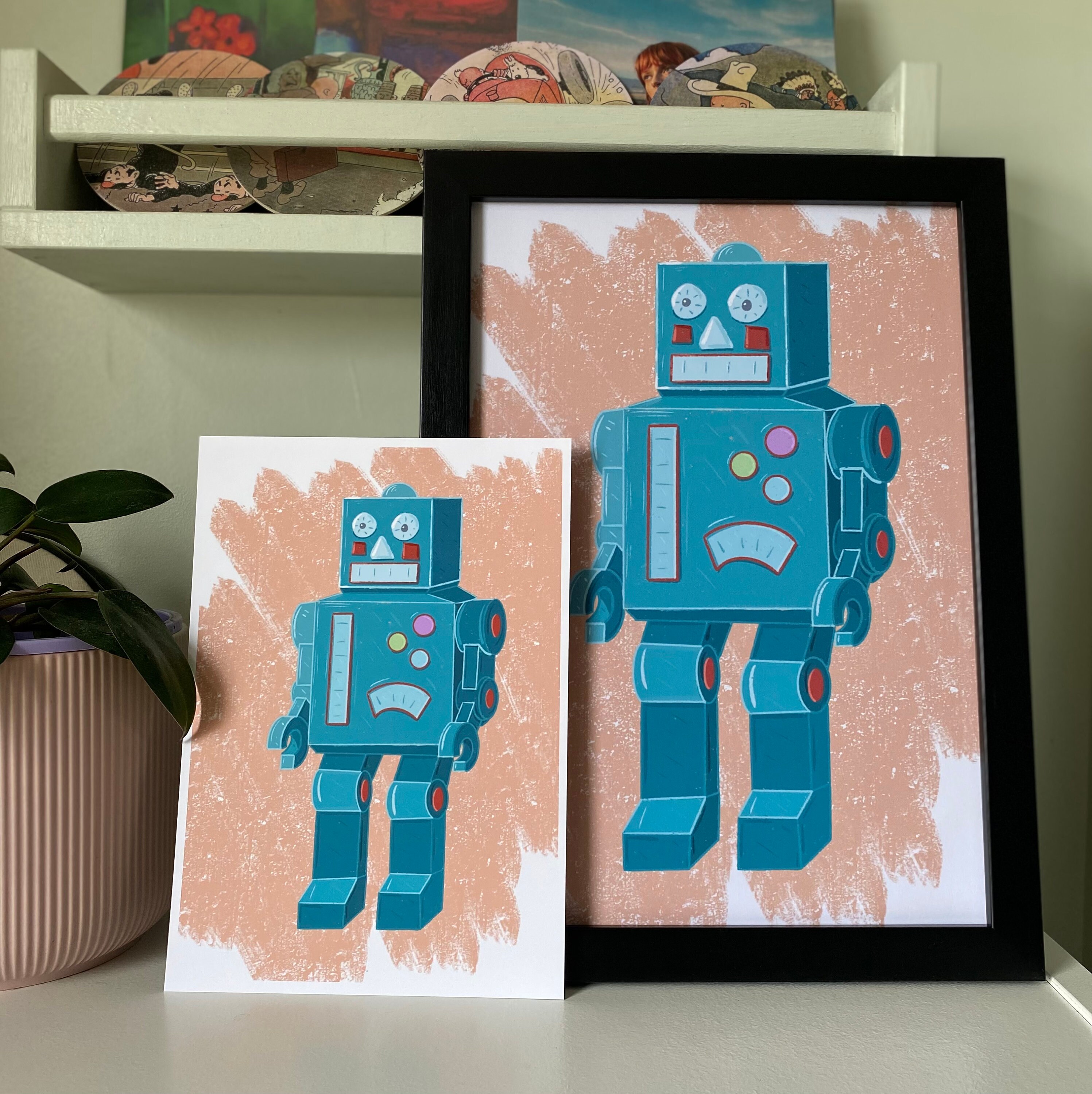 Retro Robot Art Print Digital Art Print Ink Painting Gift for Him - Etsy UK