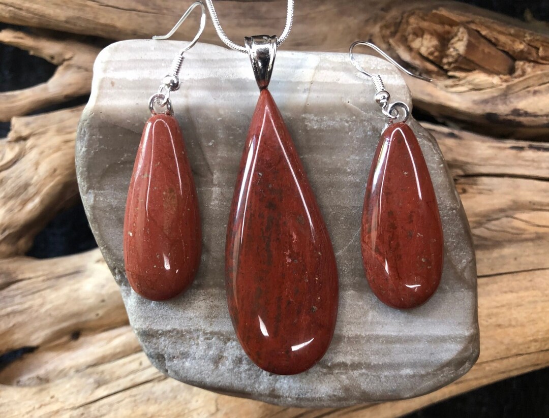 Red Jasper Teardrop Necklace And Earring Set Diva Tears Handcrafted