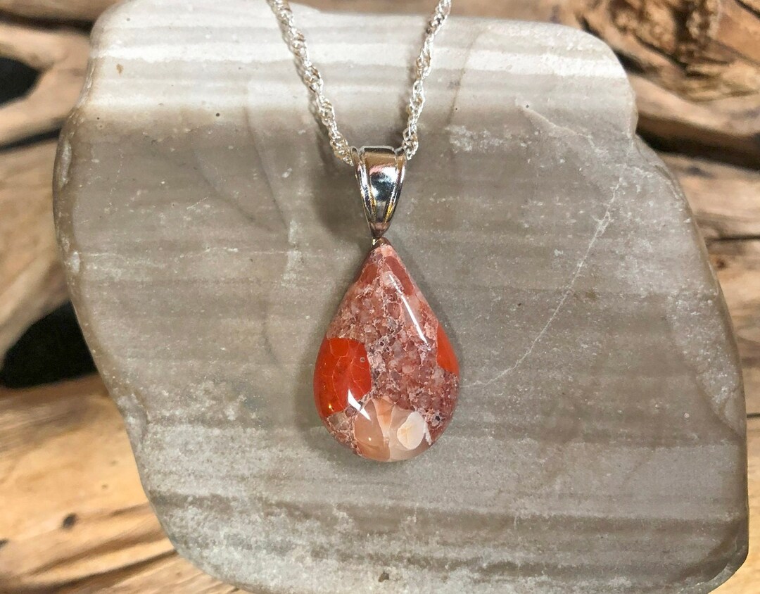 Extremely Rare Petite RED Pudding Stone Teardrop Necklace northern ...