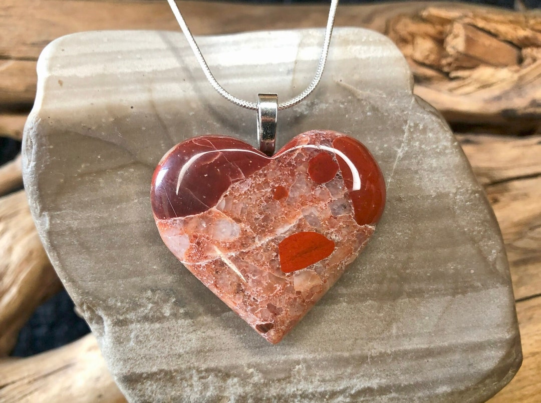 Extremely Rare Large RED Pudding Stone Heart Necklace northern Michigan ...