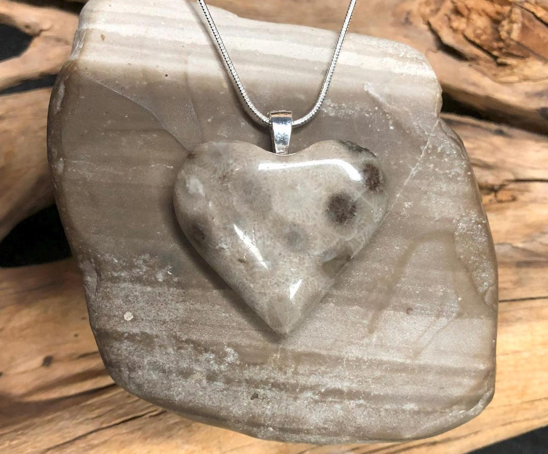 Light Colored Handcrafted Petoskey Stone Heart Necklace | Unique Gift ...
