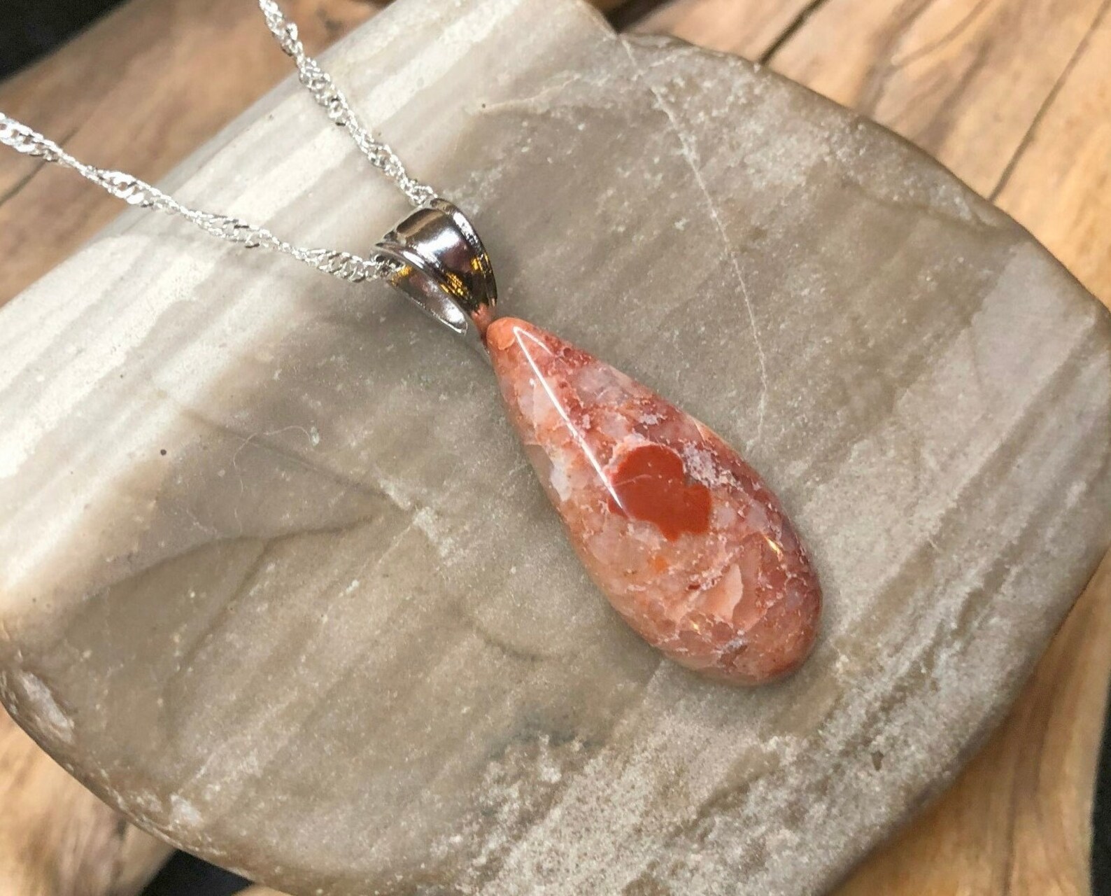 Extremely Rare Petite RED Pudding Stone Teardrop Necklace strawberry ...