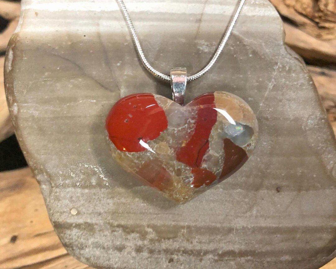 Colorful Pudding Stone Heart Necklace Handcrafted Artesian Pendant ...