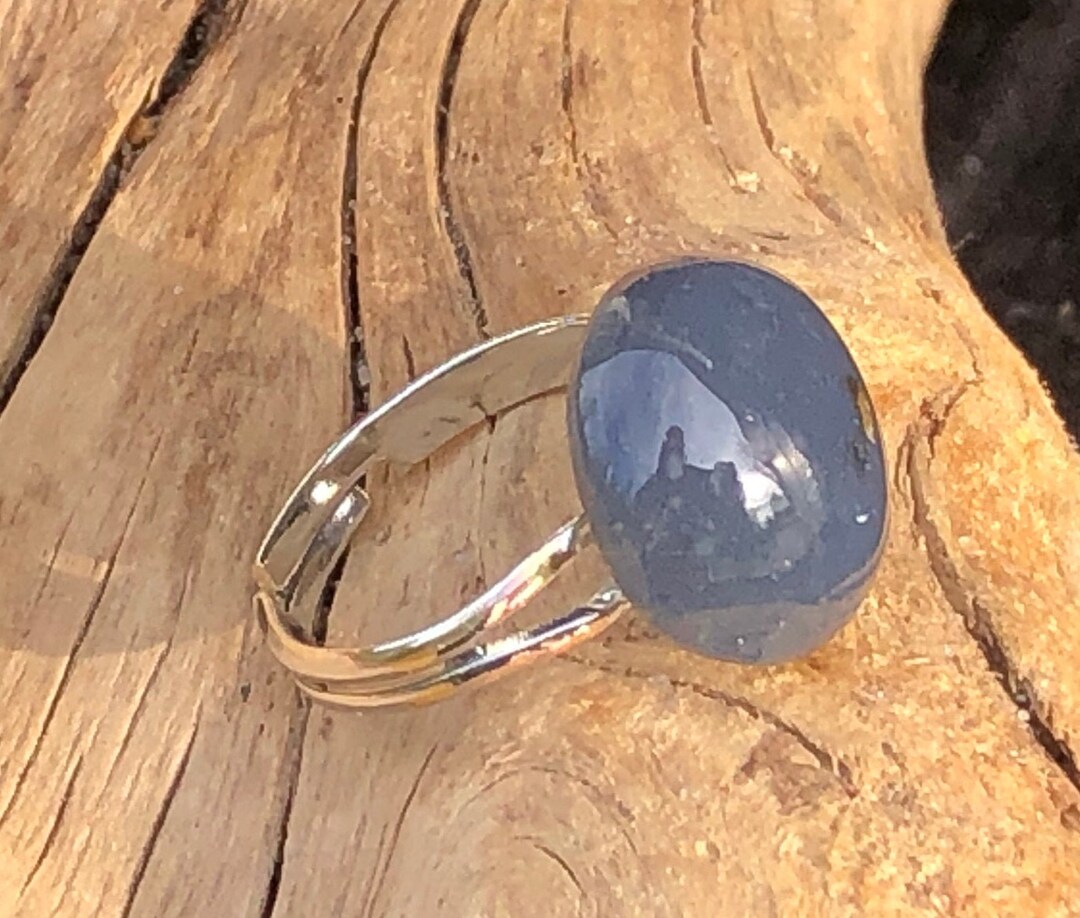 Adjustable Silver Plated Leland Blue Ring, Smokey Midnight Blue, Unique ...