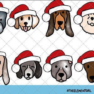 Watercolor Christmas Dog Clipart, Seasonal, Crafts, Cute, Santa Hats ...