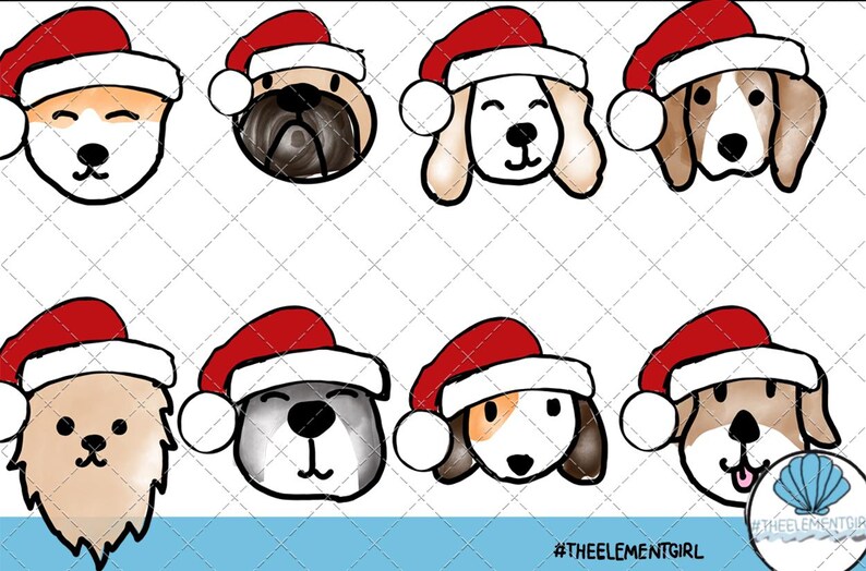 Watercolor Christmas Dog Clipart, Seasonal, Crafts, Cute, Santa Hats ...