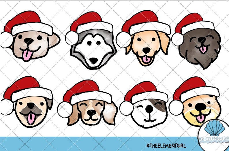 Watercolor Christmas Dog Clipart, Seasonal, Crafts, Cute, Santa Hats ...