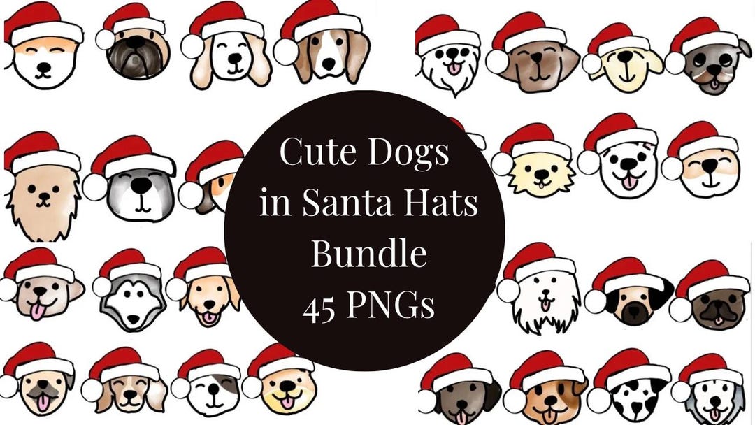 Watercolor Christmas Dog Clipart, Seasonal, Crafts, Cute, Santa Hats ...