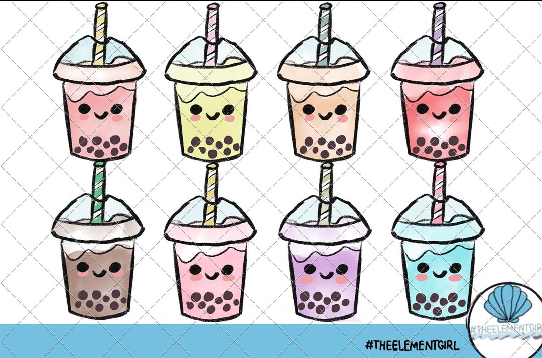 Bubble Tea, Boba Tea, Clipart, Watercolor, Kawaii, Kawaii Drink, Kawaii ...