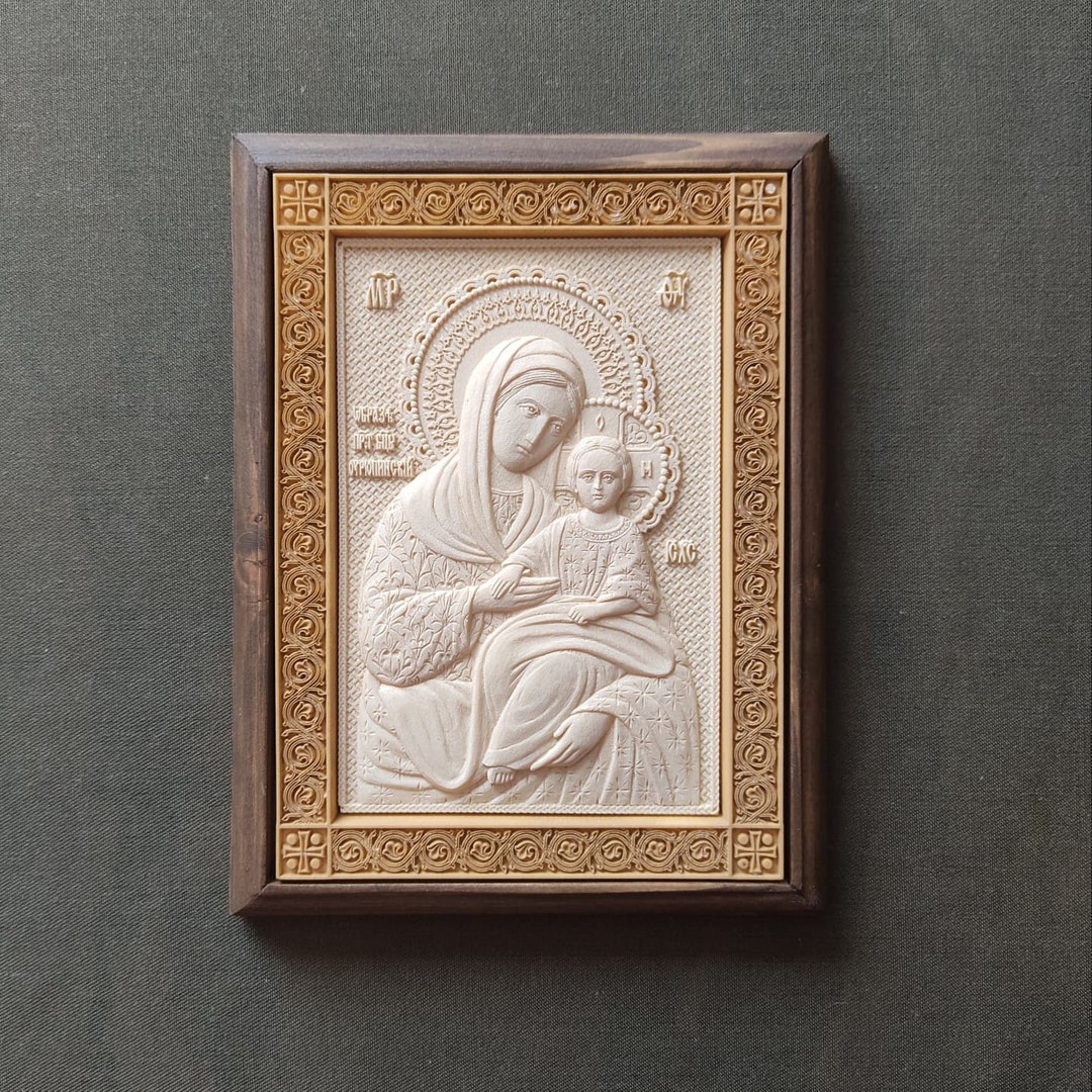 Carved Wooden Icon Handmade.the Uryupinskaya Icon of the Mother of God ...