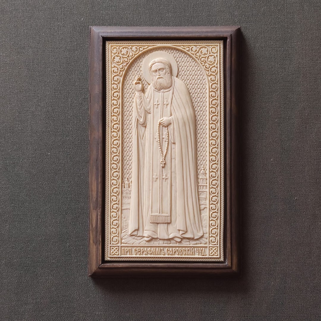 Carved Wooden Icon Handmade.holy Reverend Seraphim of Sarov.sarov ...