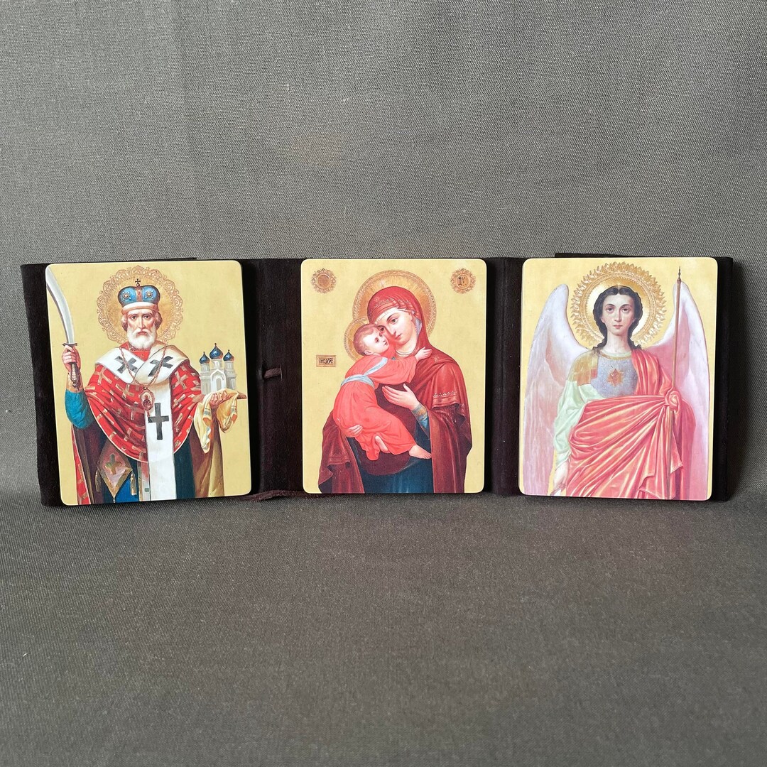 Triptych.the Folding Icon.triple Road Folding. St. Nicholas the Wonderworker.the Most Holy ...
