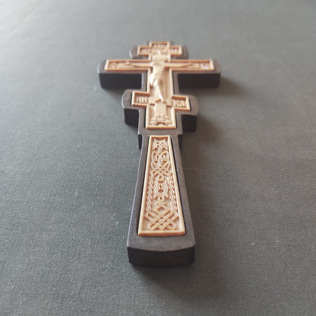 Hand-carved Wooden Cross. the Cross is Tonsured. Paramannyj Cross. the ...