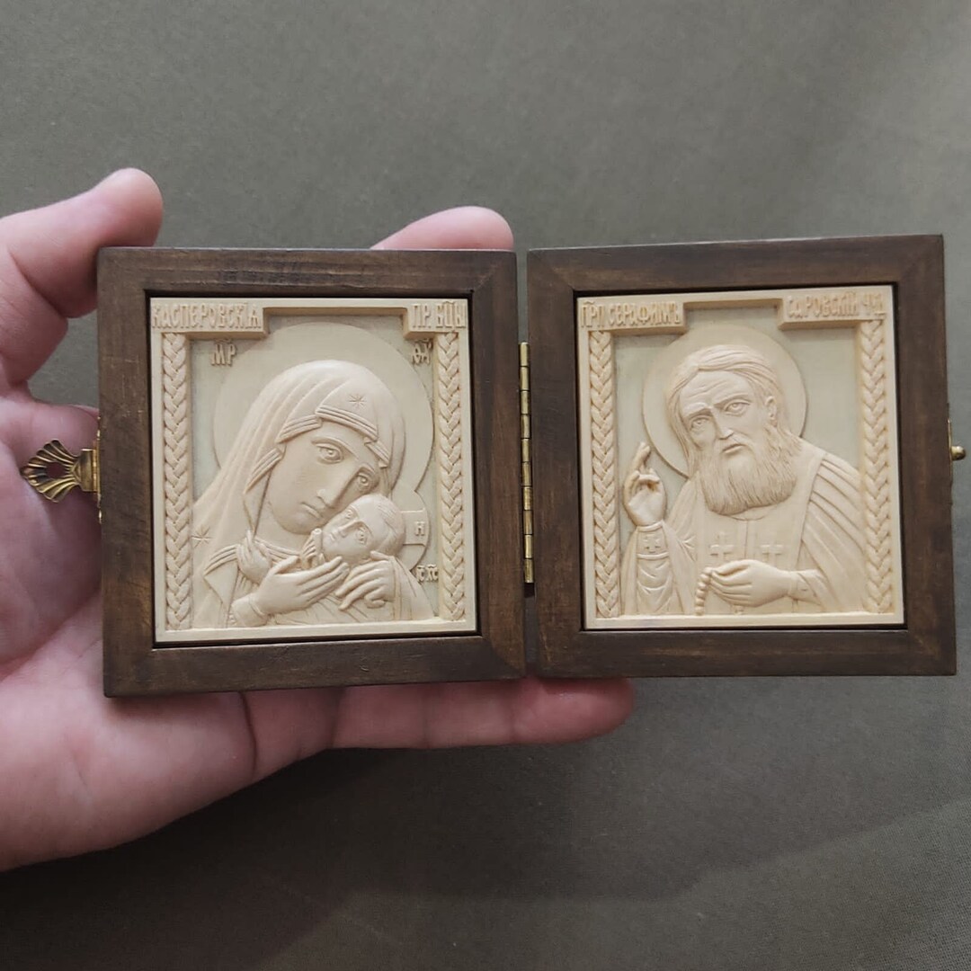 Handmade Wooden Icon.diptych.folding. the Kaspersky Icon of the Mother ...