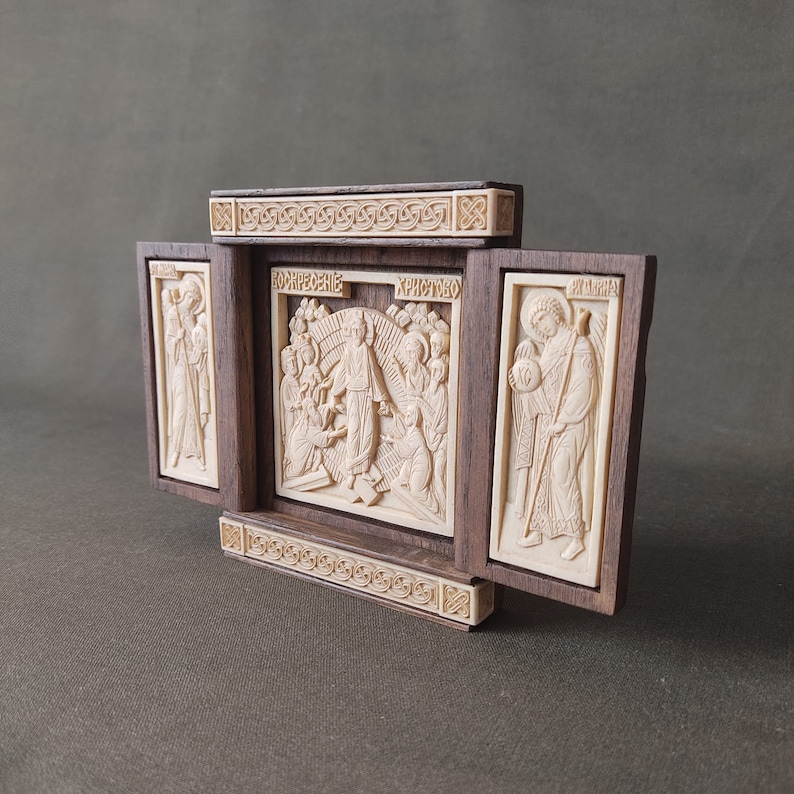 Carved Handmade Wooden Icon.triptych.resurrection of - Etsy