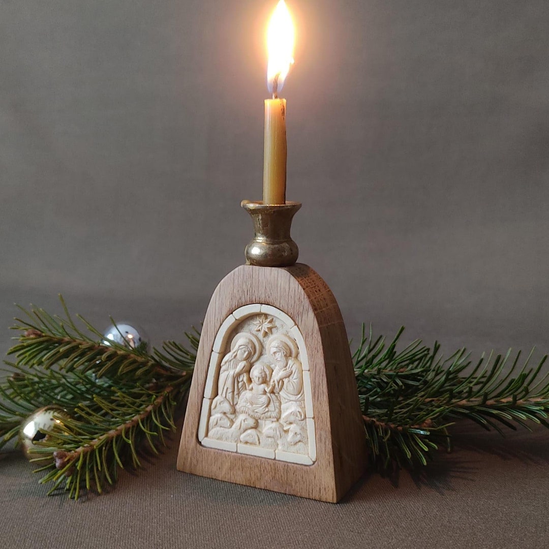 The Nativity Scene.handmade Wood Candlestick.the Nativity of Christ ...