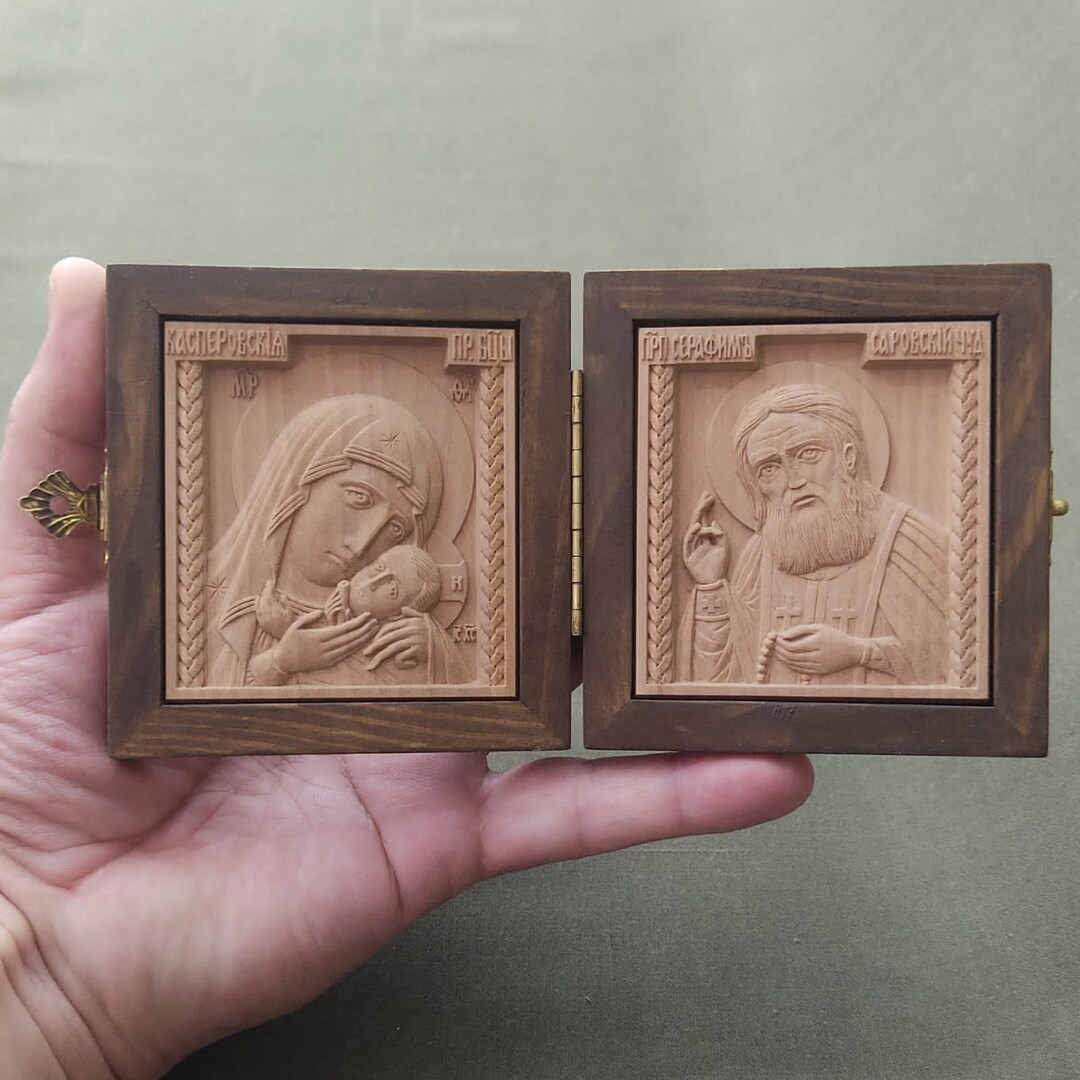 Handmade Wooden Icon.diptych.folding. the Kaspersky Icon of the Mother ...