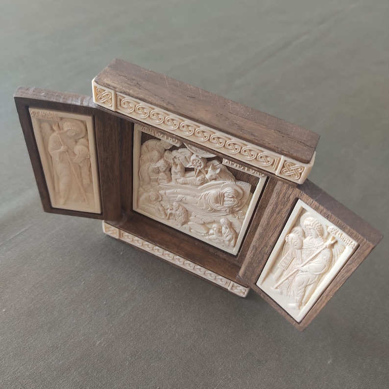 Carved Handmade Wooden Icon.triptych of the Nativity of Christ ...