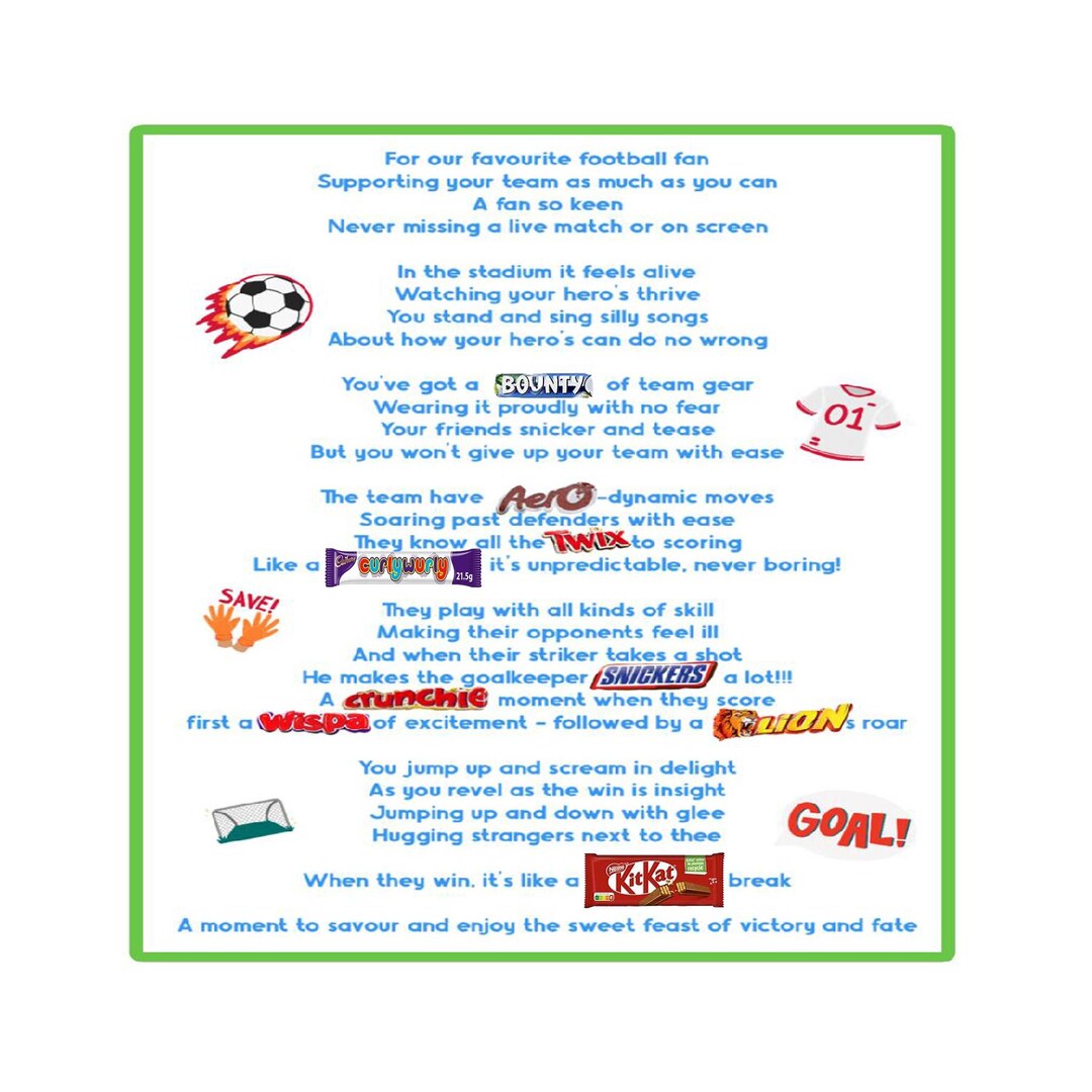 Football Fan Candy Gram/poem - Digital Download - Make Your Own Gift - Etsy