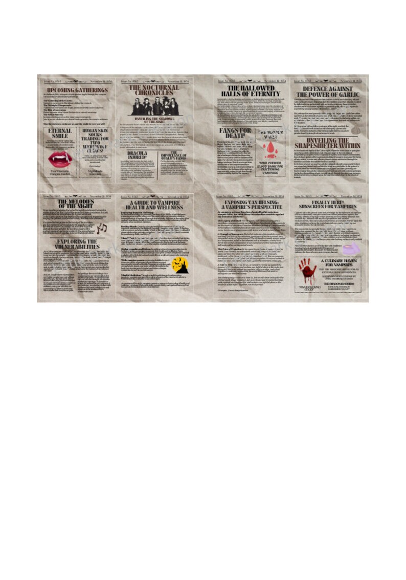 Miniature Printable Newspaper | Vampire Halloween | Dollhouse Miniature ...