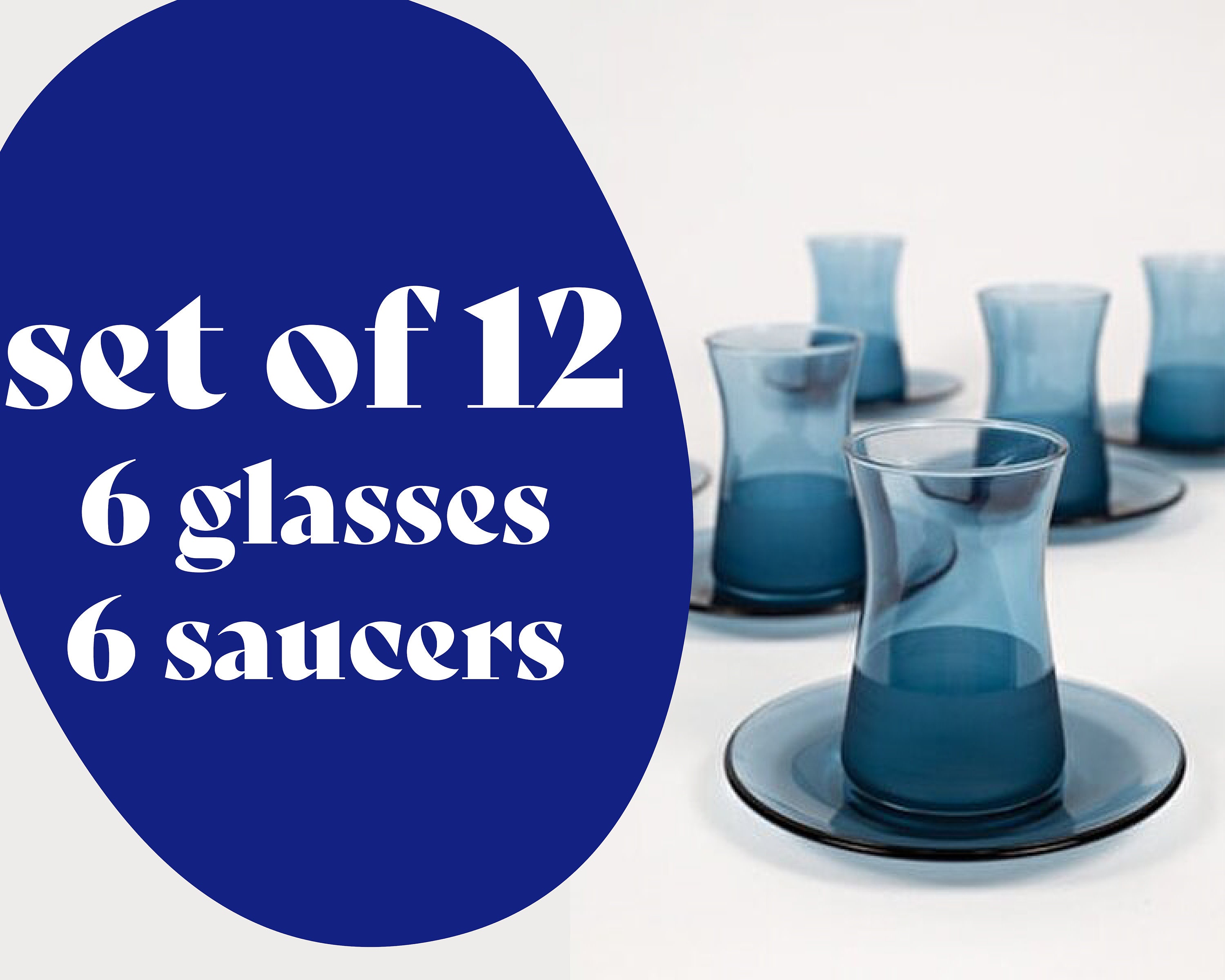 Set Of 12 Turkish Tea Glass And Saucer Kitchen Tableware Blue Turkish Glass And Saucer Set
