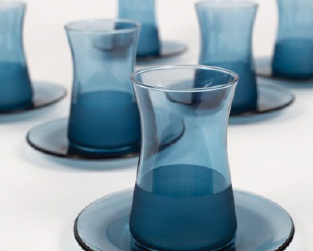 Set of 12 Turkish Tea Glass and Saucer Kitchen Tableware Blue Turkish ...