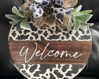 Farmhouse Cow Print Welcome Sign - Etsy