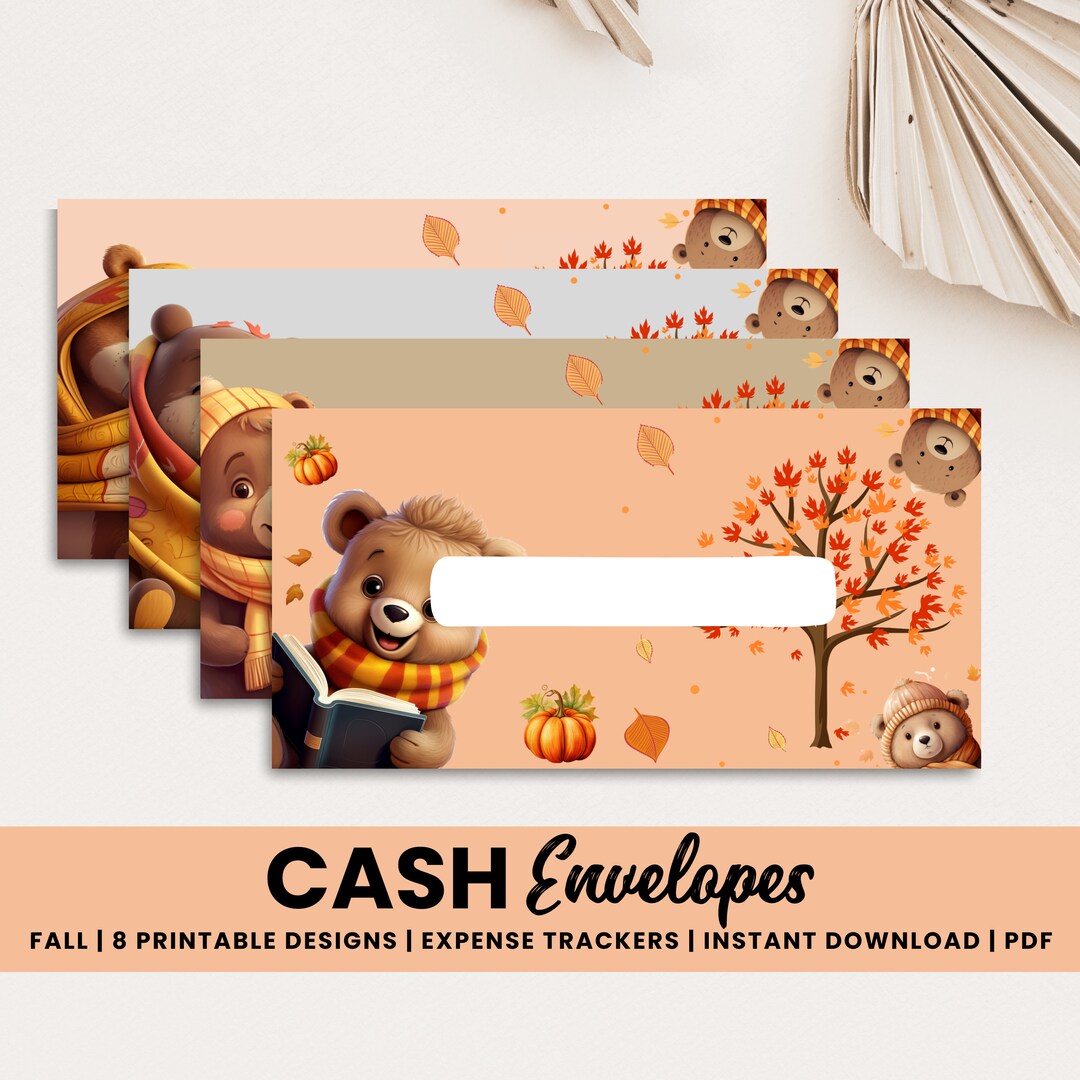 Cute Bear Fall Cash Envelopes Printable Cash Envelope System - Etsy