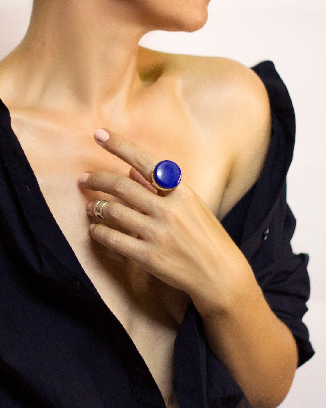 Lapis Lazuli Ring, Stone Ring, Blue Stone Ring, Big Stone Ring, Natural Ring, Round Stone Ring ...
