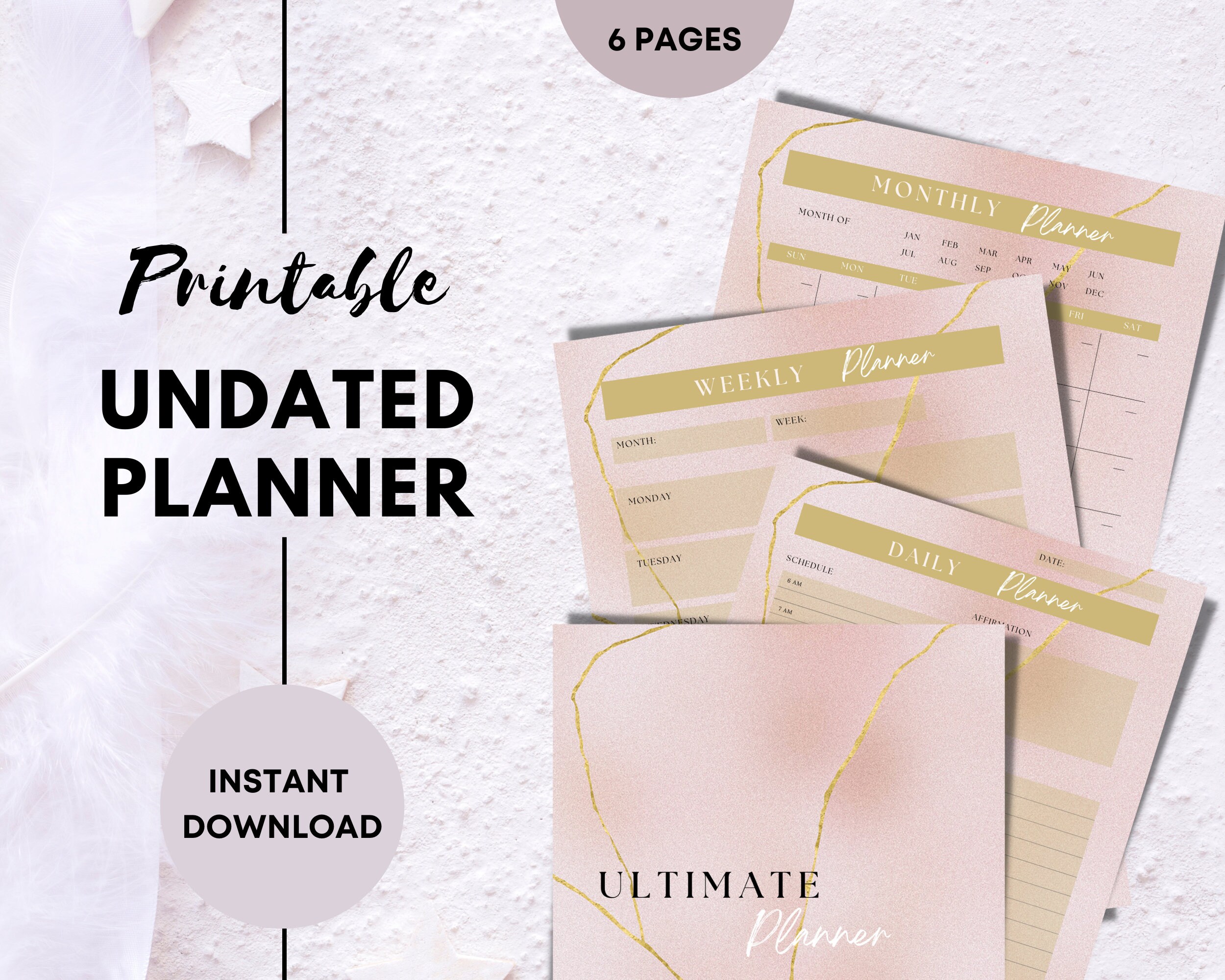 Printable Digital Undated Pink Marble Planner A4 & Letter - Etsy