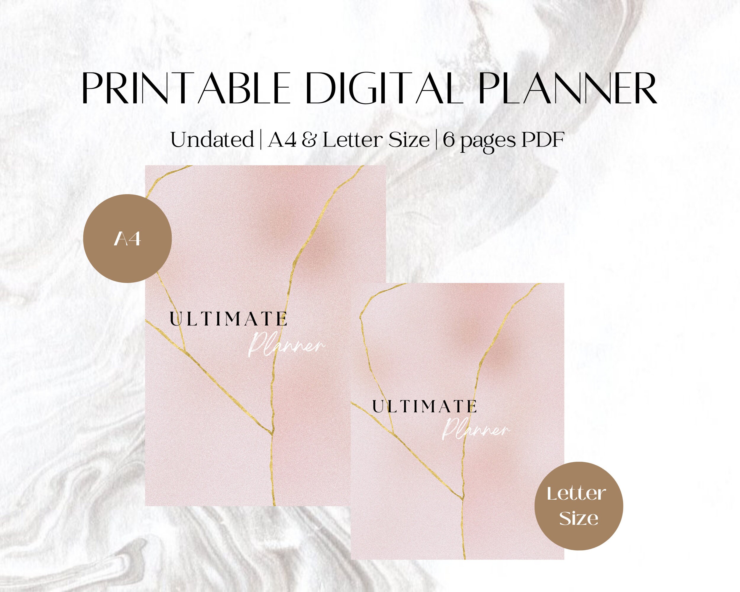 Printable Digital Undated Pink Marble Planner A4 & Letter - Etsy
