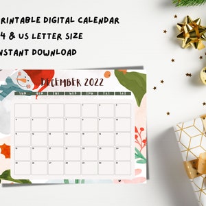 December 2022 Printable Digital Calendar Instant Download - Etsy