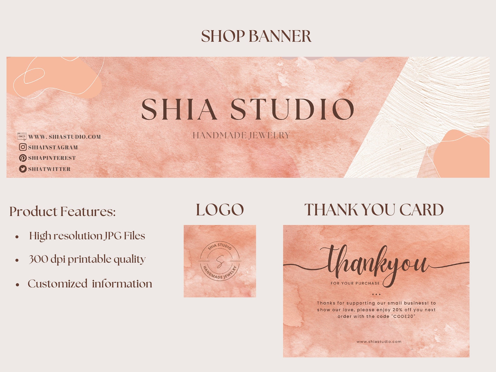 ETSY Shop Banner, Logo, Thank You Card. Trendy Minimalist Design, Web ...