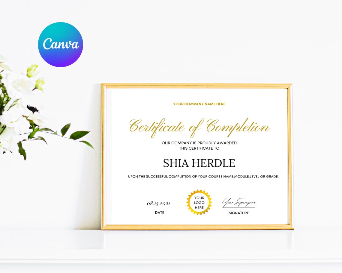 Editable Printable Certificate of Completion Template, Training, Award ...