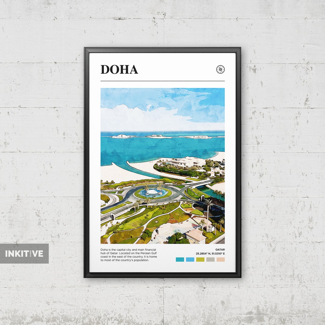 Doha Poster Qatar Digital Watercolor Photo Painted Travel - Etsy
