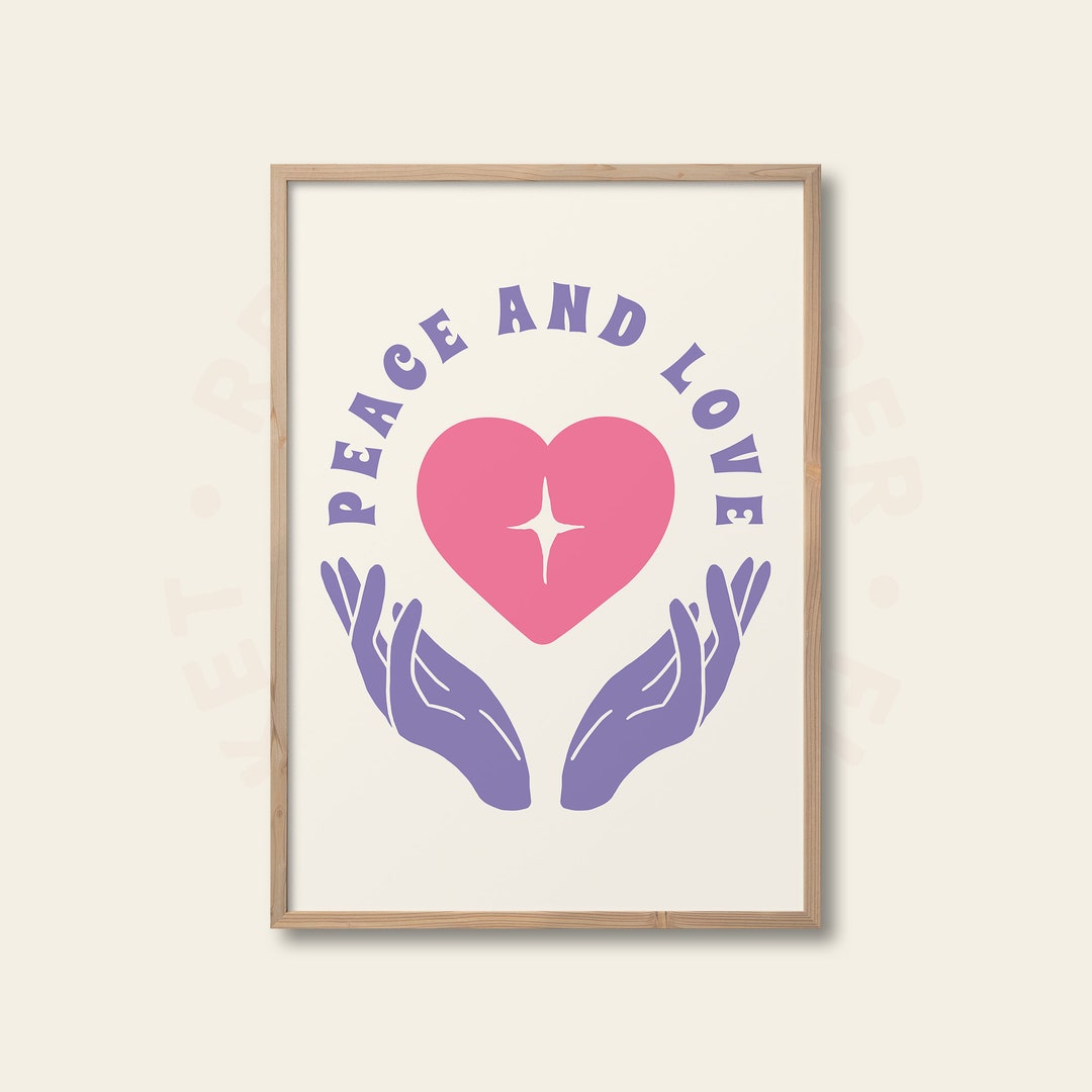 Chic Peace and Love Poster Retro Wall Art, Artful Retro Print, Pink ...