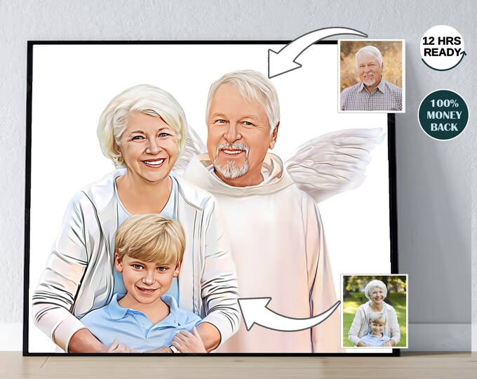 Custom Memorial Drawing, Add Deceased Loved One, Family Portrait ...