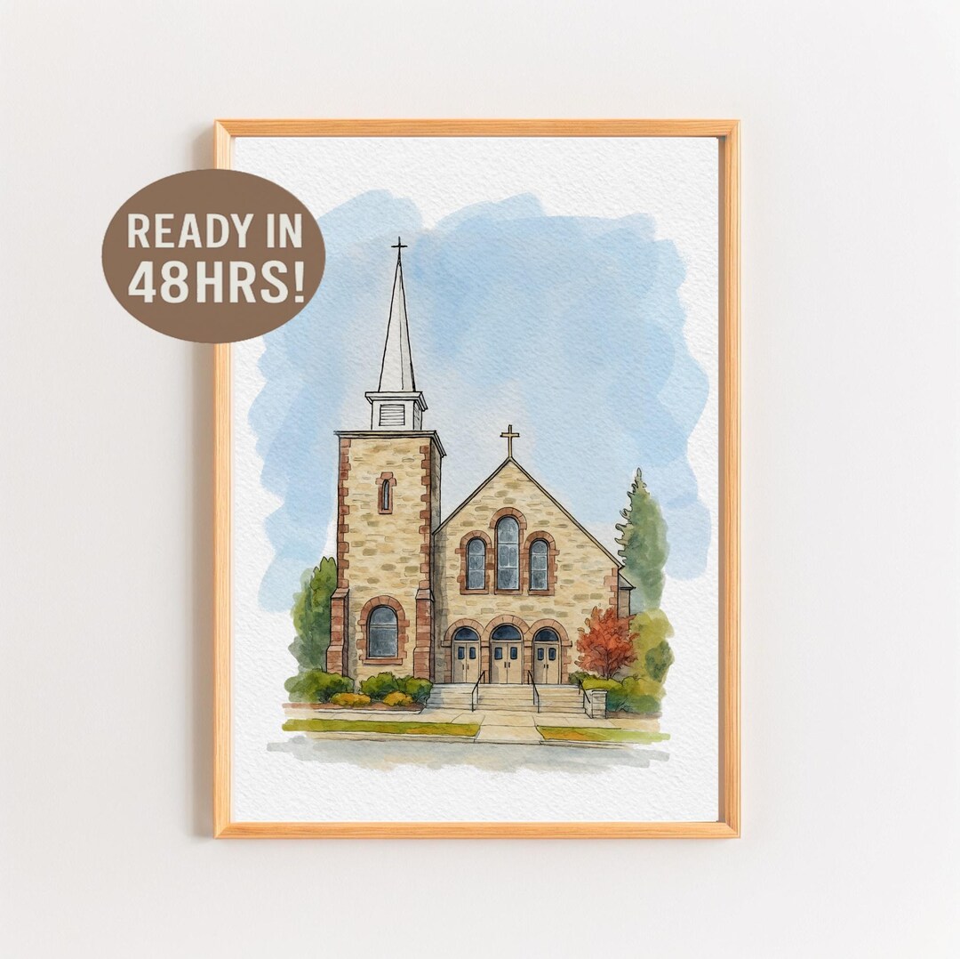 Custom Watercolor Church Portrait – Wedding Venue Illustration, Couple ...