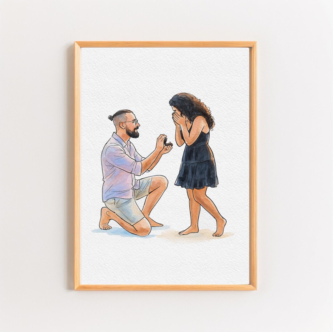 Personalized Watercolor Engagement Portrait, Couple Painting ...
