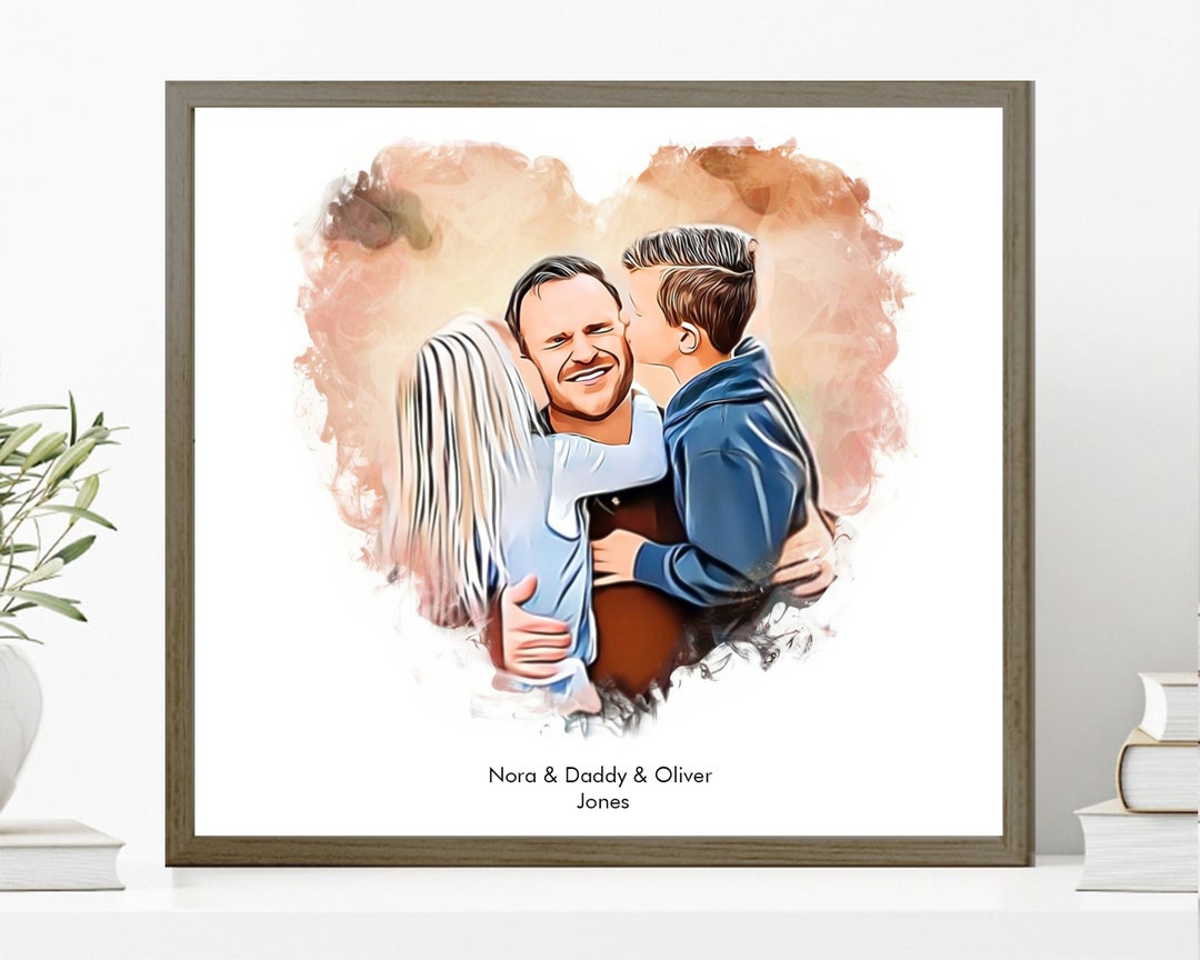 Cartoon Family Portrait Print Dad Son Painting Portrait From Photo ...