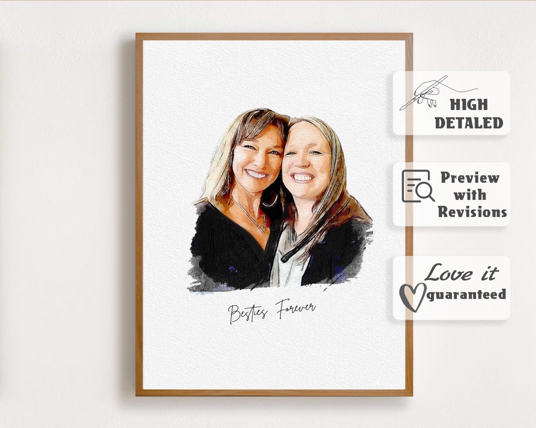 Best Friends Custom Watercolor Portrait, Personalized Friendship Gift ...