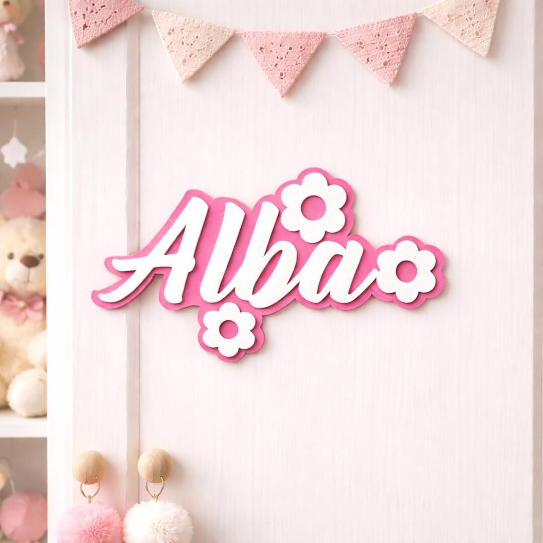 Personalized Child Name Wall Decor Baby Room Flower Two Tone 3D Print ...
