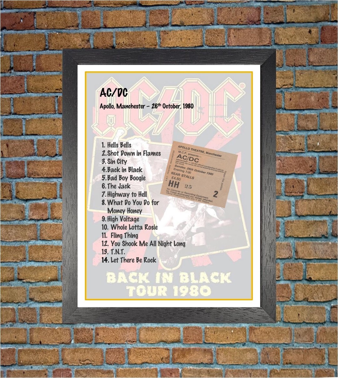 Framed Setlist/poster/ticket From AC/DC Gig in Manchester 1980 - Etsy